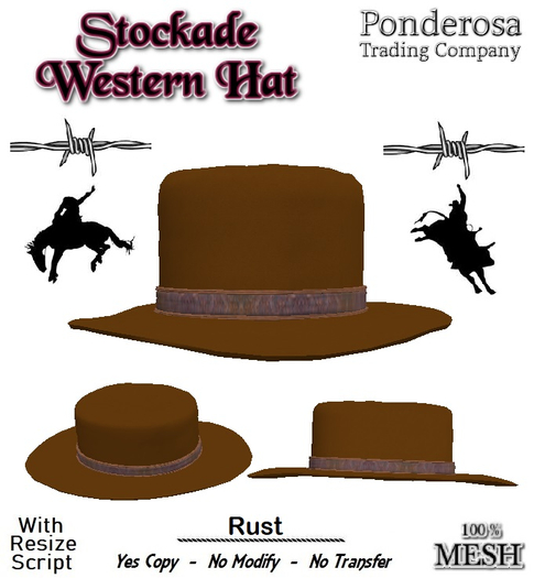Second Life Marketplace - Ponderosa Stockade Western Hat Rust